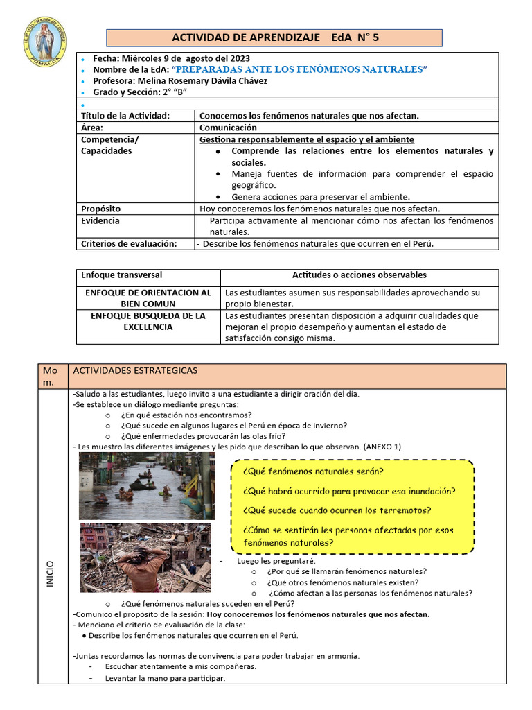 Actividad CONOCEMOS LOS FENÓMENOS NATURALES QUE NOS AFECTAN | PDF