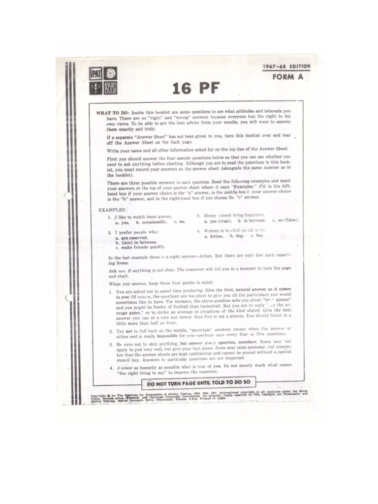 16 PF Question Booklet | PDF