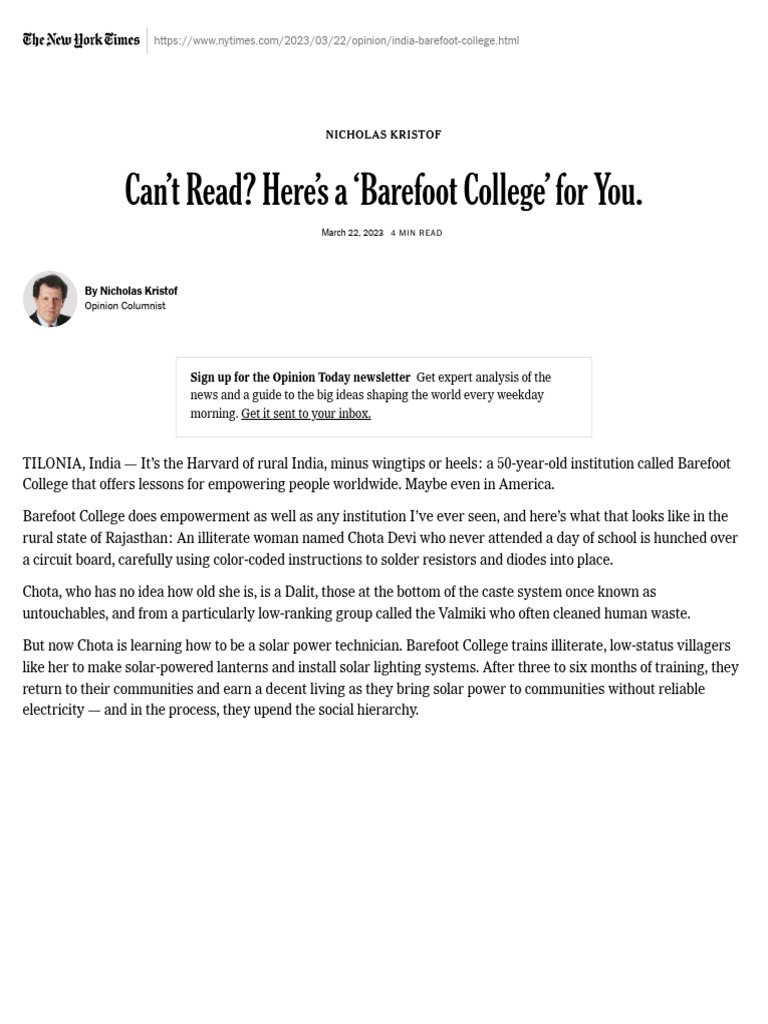 Opinion - Can't Read? Here's A Barefoot College' For You. - The New ... Opinion - Can't Read? Here's A Barefoot College' For You. - The New ...