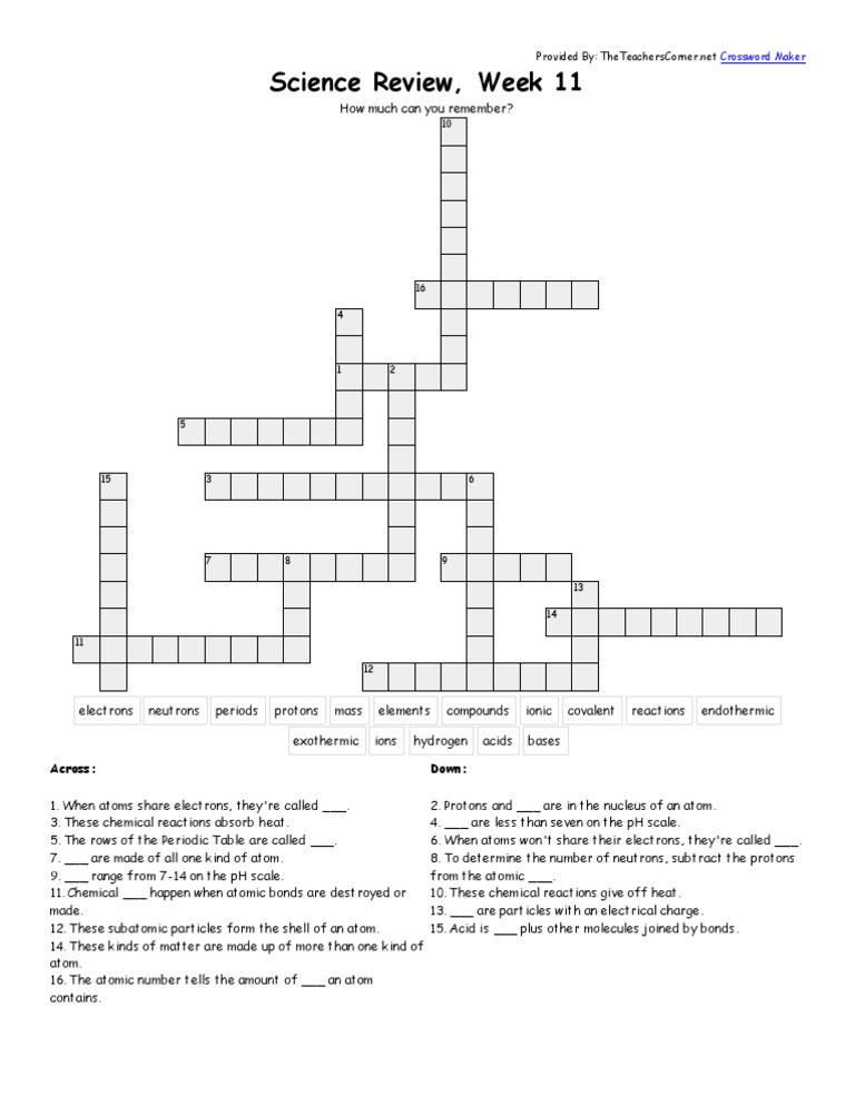 Science Crossword Puzzle Review | PDF | Science & Mathematics