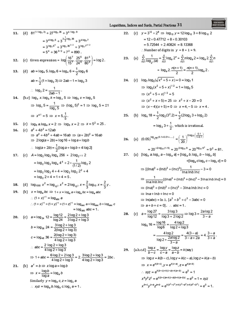 SOL-Logarithm, Surds and Indices | PDF