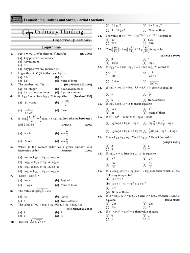 Ques. Chp.02-Logarithms, Indices | PDF
