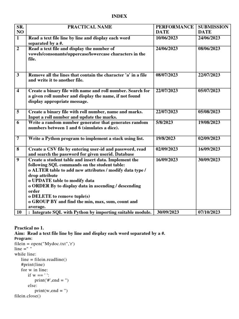 Python File Handling Practical Tasks | PDF | Inventory | Table (Database)