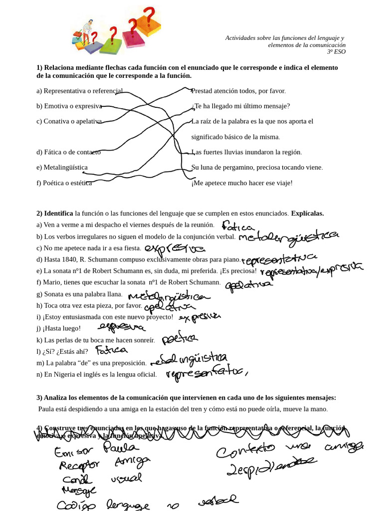Actividades sobre funciones del lenguaje | PDF | Comunicación | Lingüística