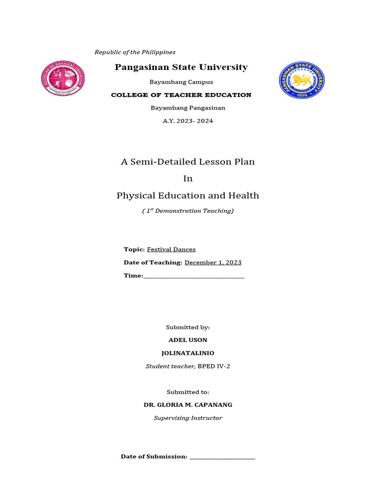 Semi-Detailed Lesson Plan: Festival Dances | PDF | Teachers | Lesson Plan