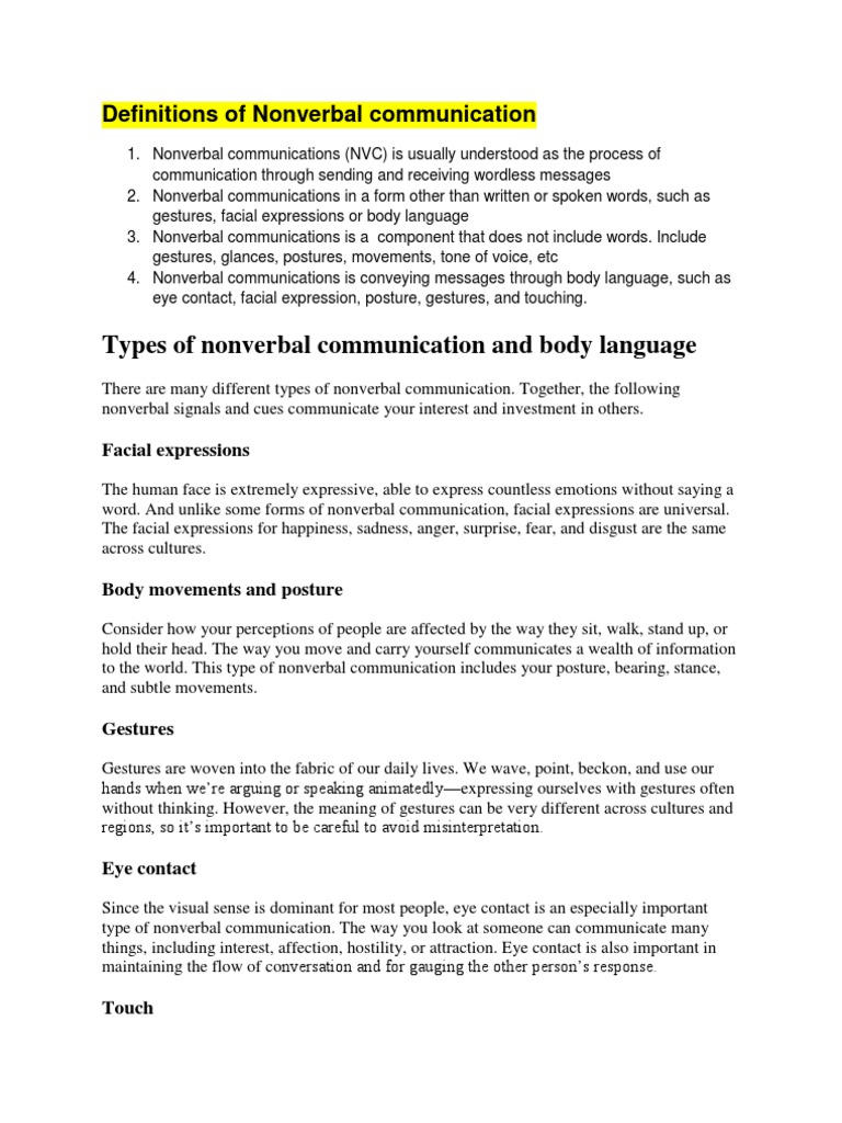 Definitions of Nonverbal Communication | Download Free PDF | Nonverbal ...