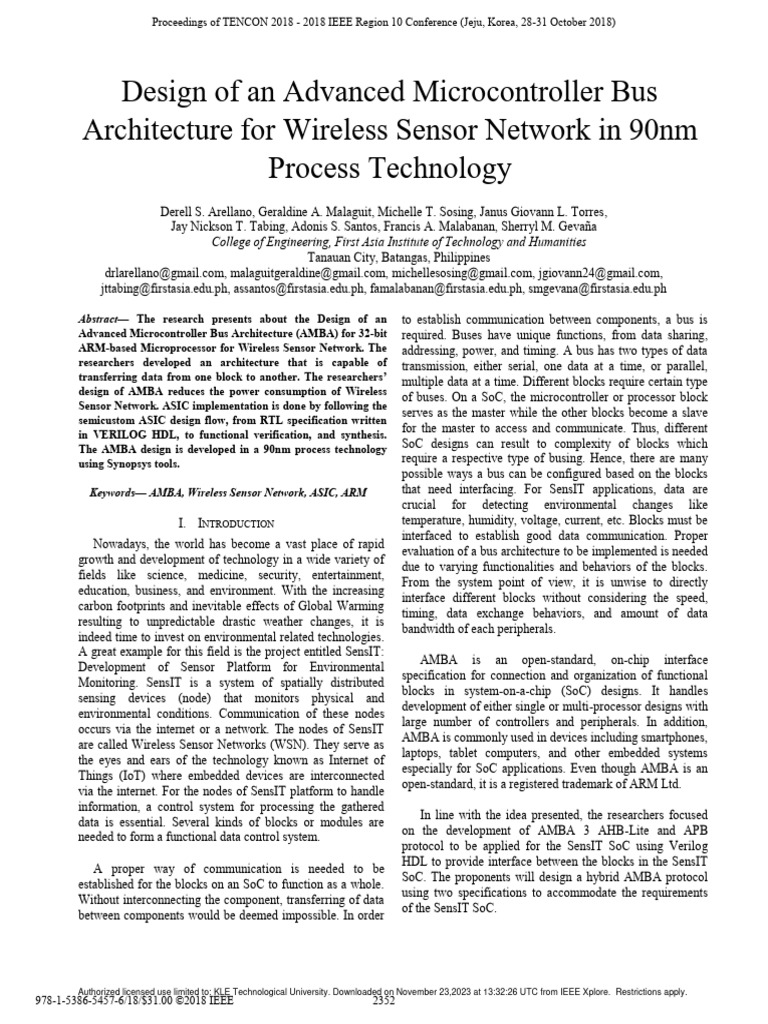 Design Of An Advanced Microcontroller Bus Architecture For Wireless Sensor Network In 90nm