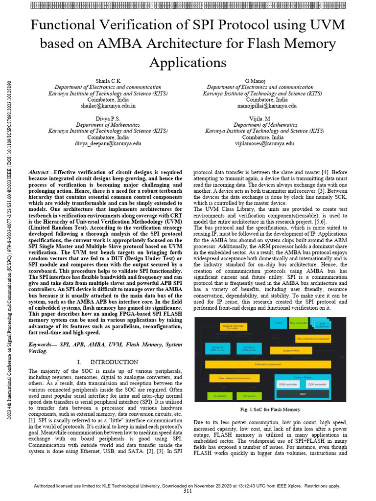 Functional Verification of SPI Protocol Using UVM Based On AMBA Architecture For Flash Memory ...
