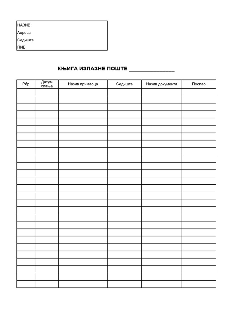 Knjiga Izlazne Pošte Blanko | PDF