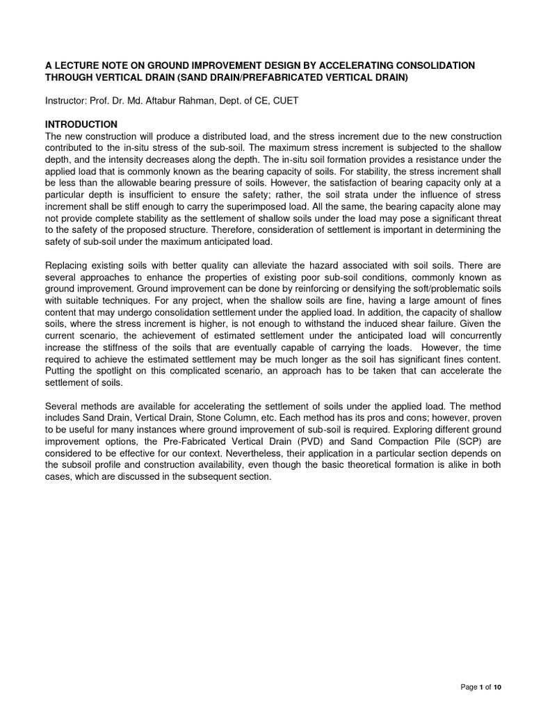 Lecture Note-PVD&Sand Drain | PDF