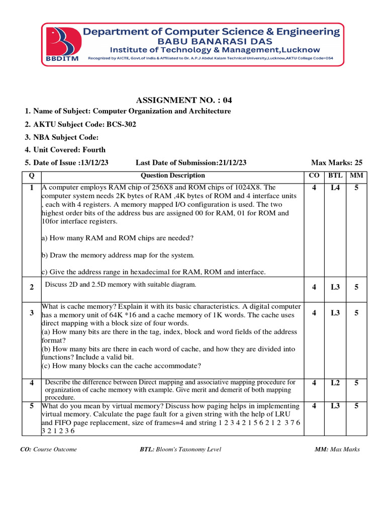 COA Assignment 4 - BCS 302 | PDF