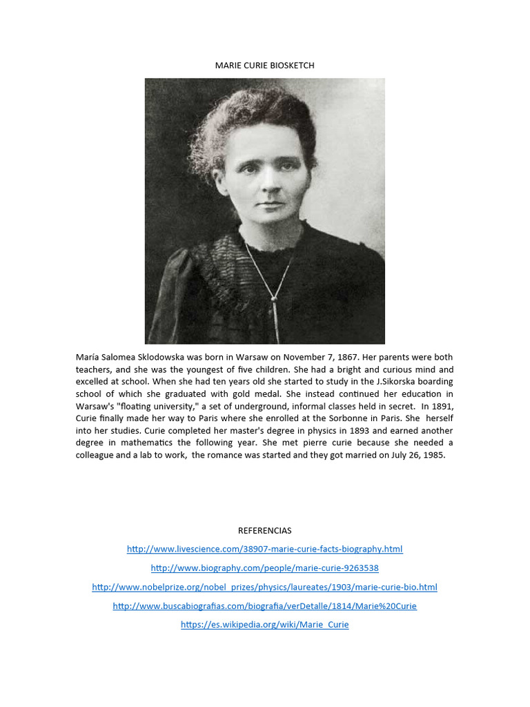 Biosketch Marie Curie | PDF