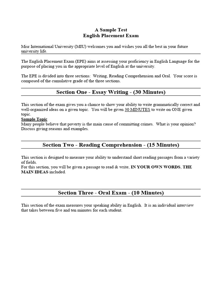 English Placement Exam Sample | PDF | Career & Growth | Language Arts ...