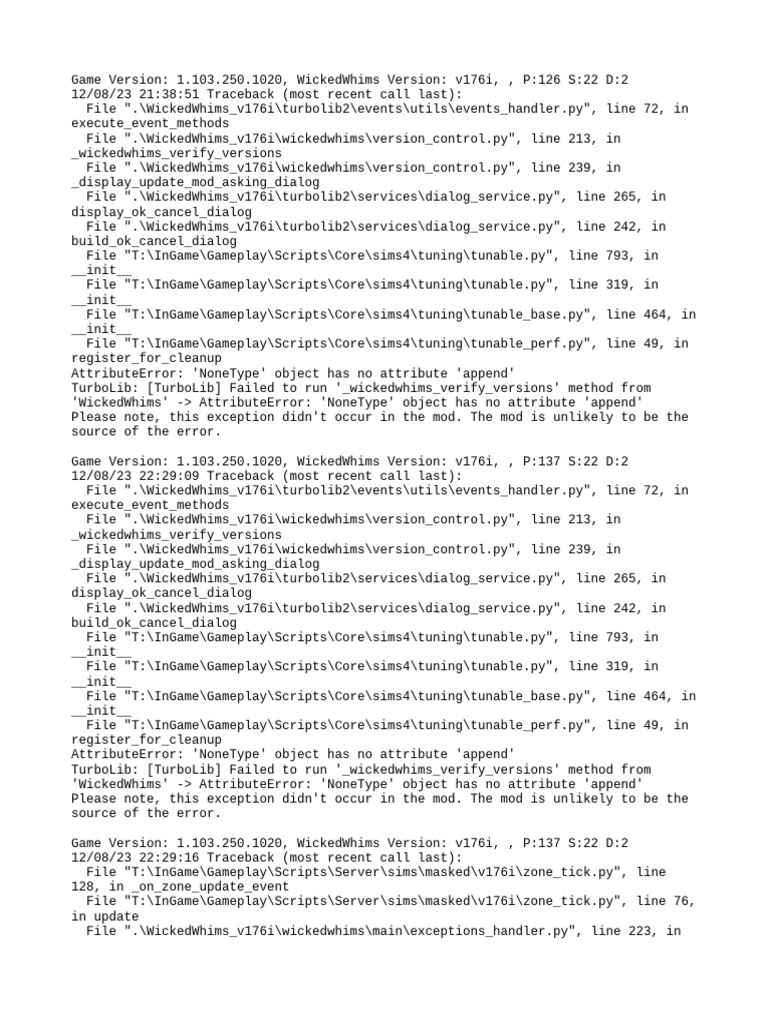 WickedWhims V176i Exception | PDF | Computing | Software