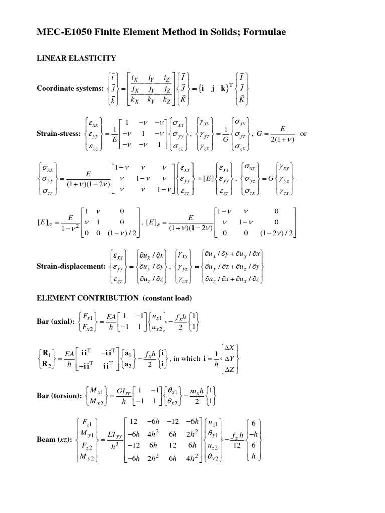 MEC-E1050 Formulae 2023 | PDF