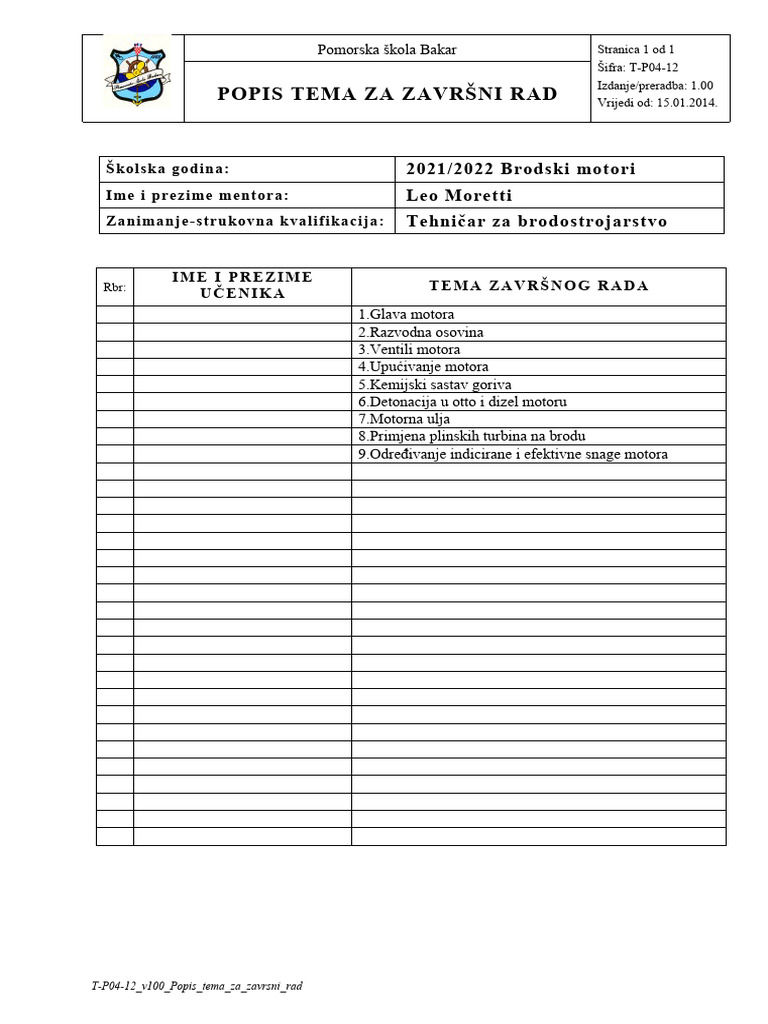 Brodski Motori - Teme Za Zavrsni Rad | PDF