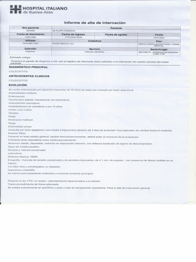 informe de alta 1-2 | PDF