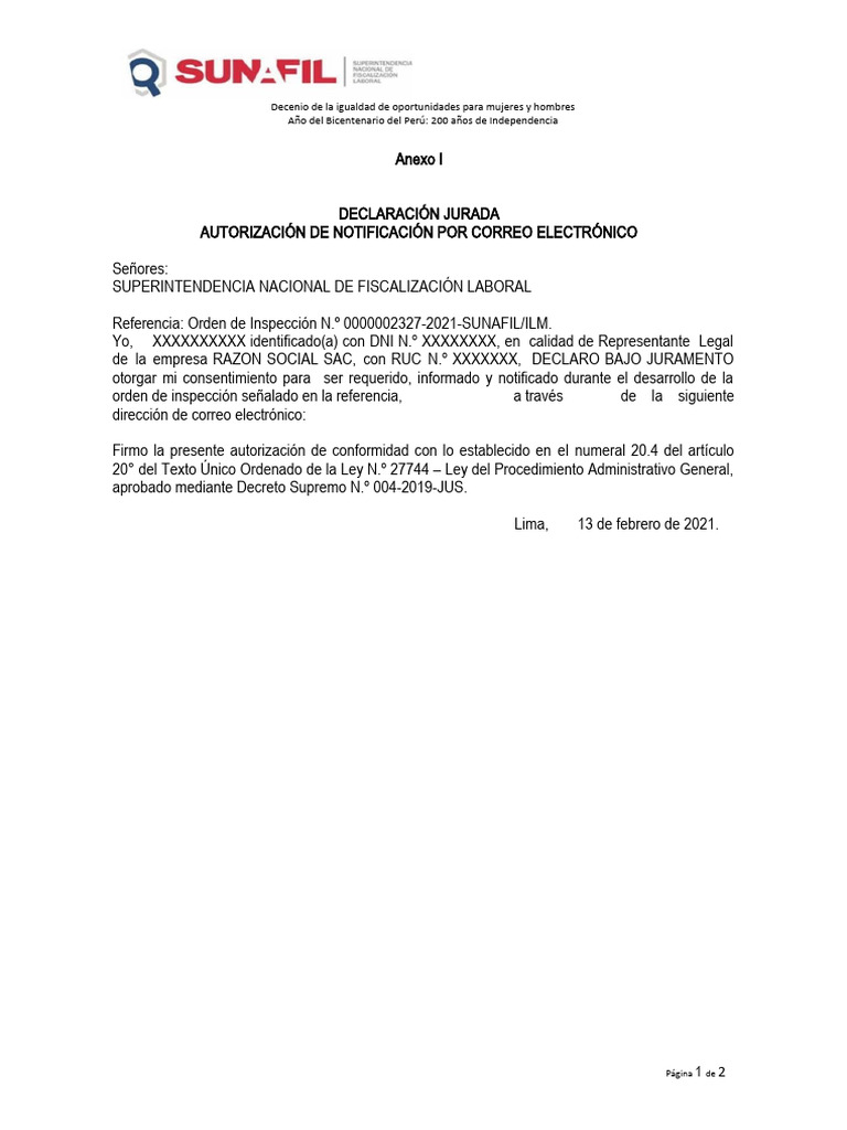 Formato de Autorizacion Sunafil | PDF