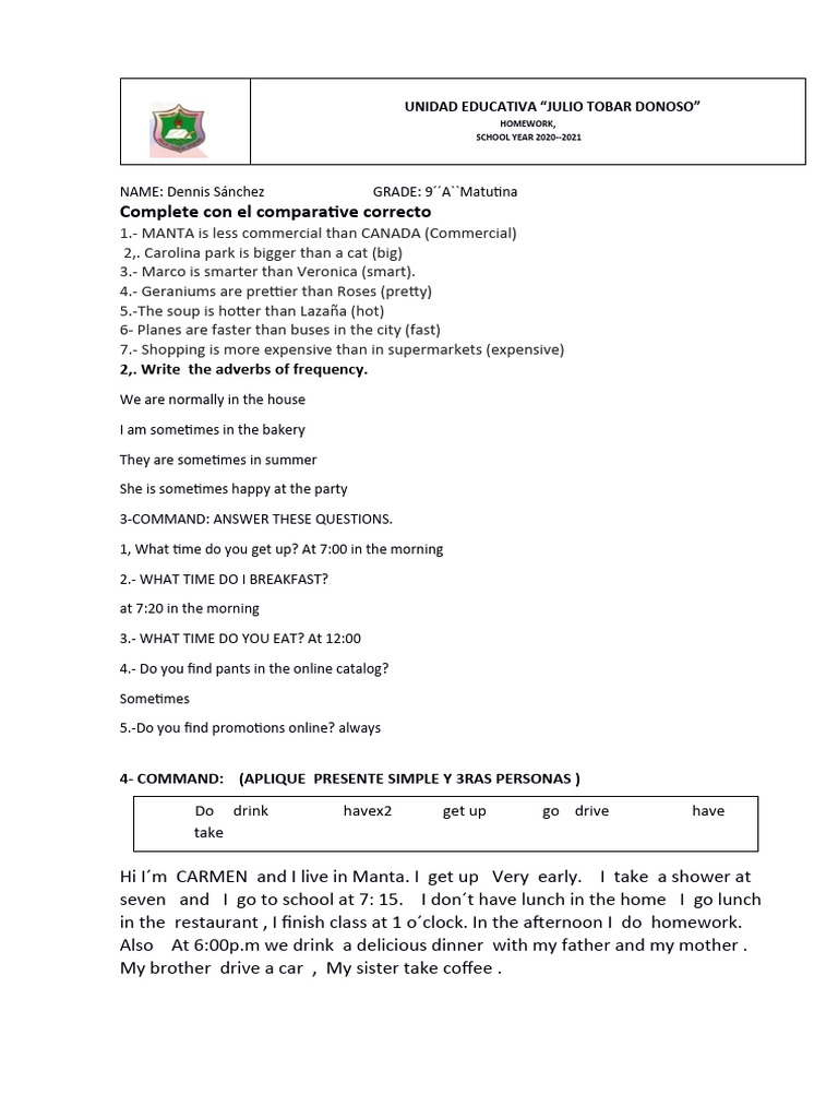 Coreccion de Ingles Tarea 1 Semana 9 Dennis Sánchez 9 A''Matutina | PDF