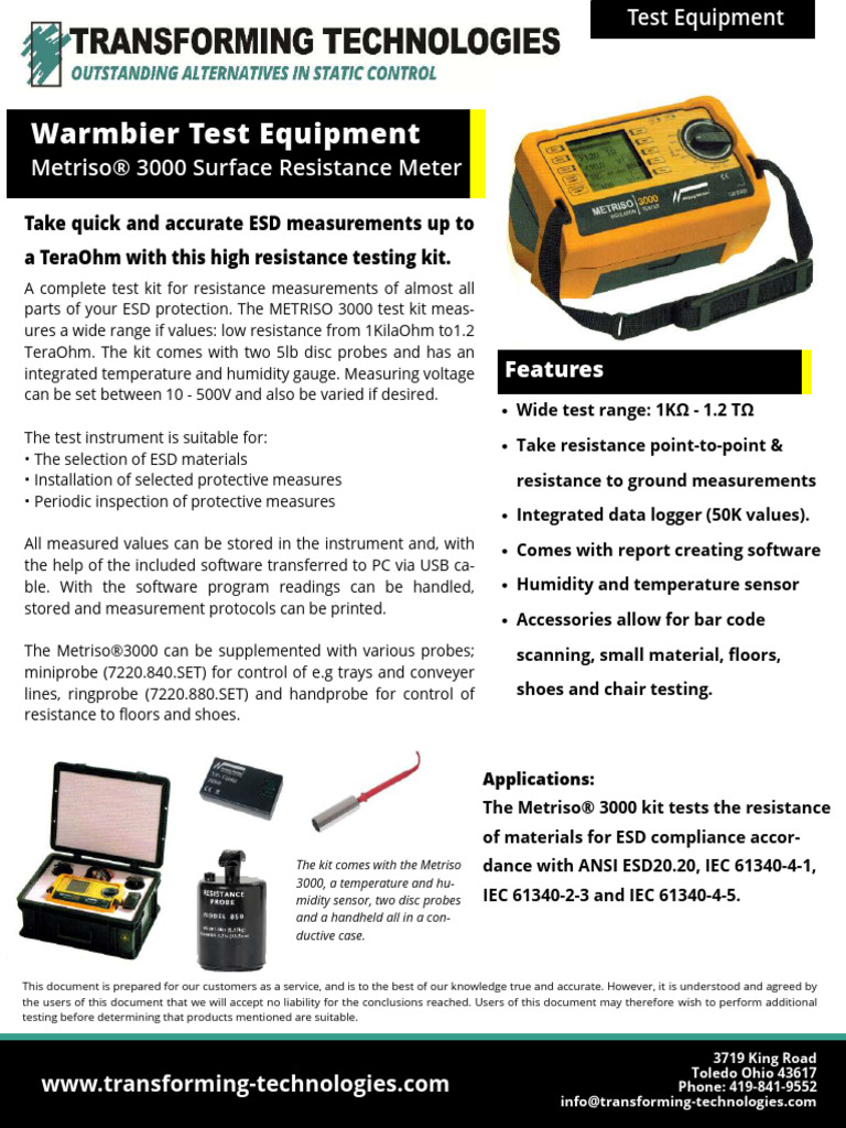 Metriso 3000 Digital High Resistance Test Instrument Data Sheet ...
