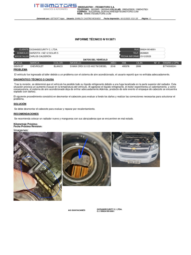 Informe Técnico N°013871 - GSV5137 - Dmax 3.0 | PDF