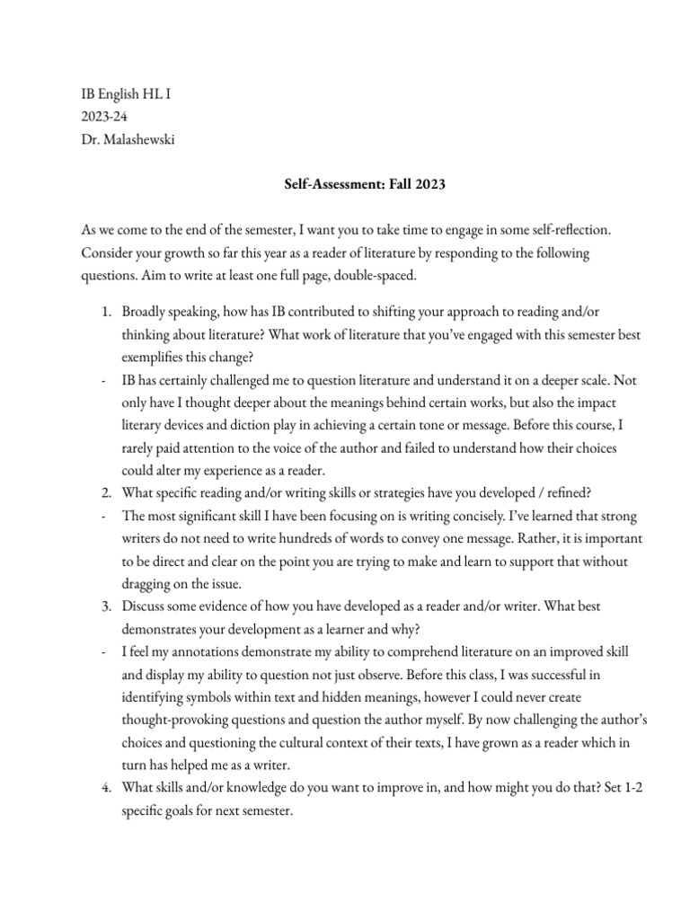 Eg Self-Assessment 1 Fall 2023 | PDF | Learning | Education Theory