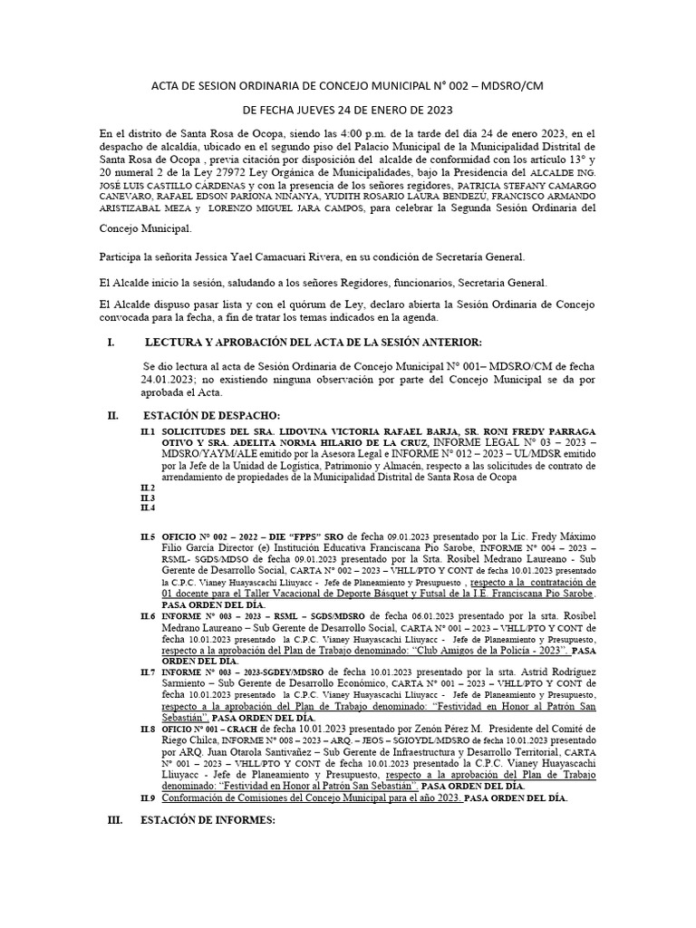 Acta 002 | PDF | Alcalde | Gobierno