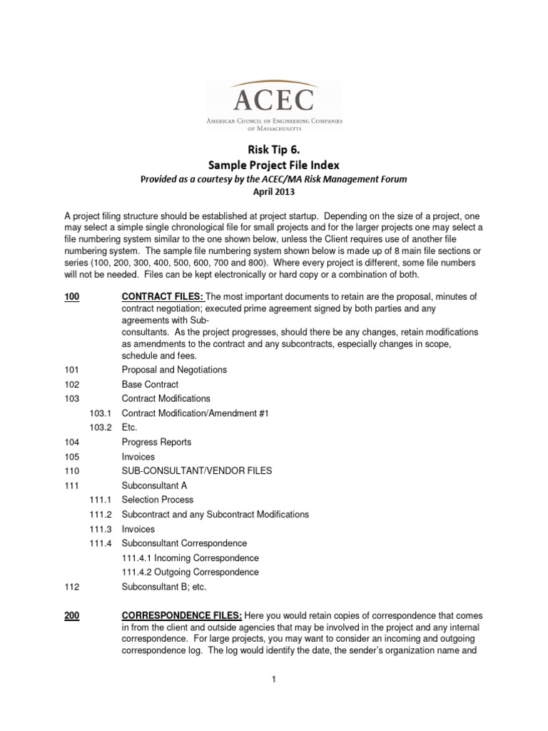 Risk Tip 6 Sample Project File Index | PDF | Business