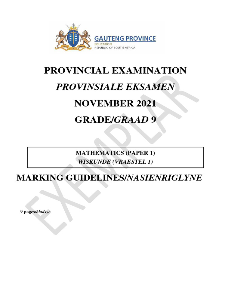 Grade 9 Provincial Examination Mathematics P1 (English and Afrikaans ...