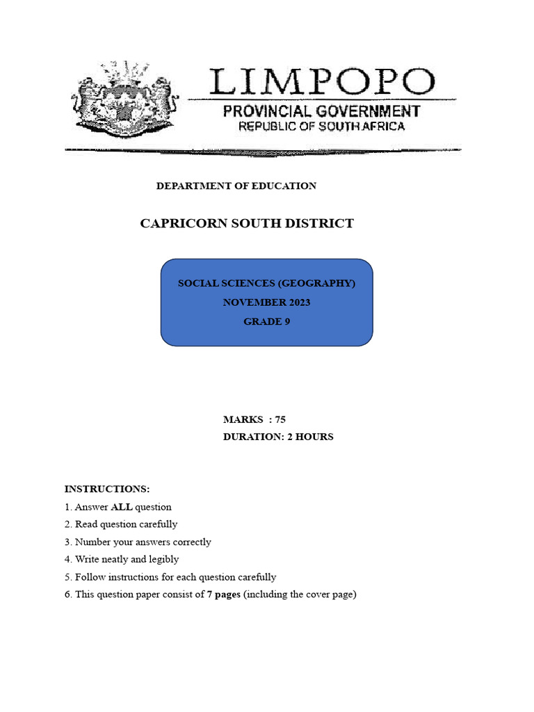 GRADE 9 Social Sciences (Geography) Exam Paper | Download Free PDF ...