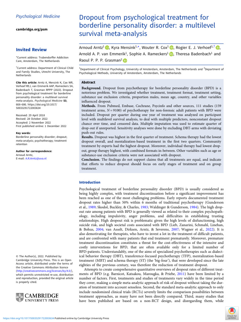 Div Class Title Dropout From Psychological Treatment For Borderline Personality Disorder A ...