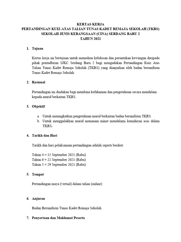Kertas Kerja Kuiz TKRS | PDF