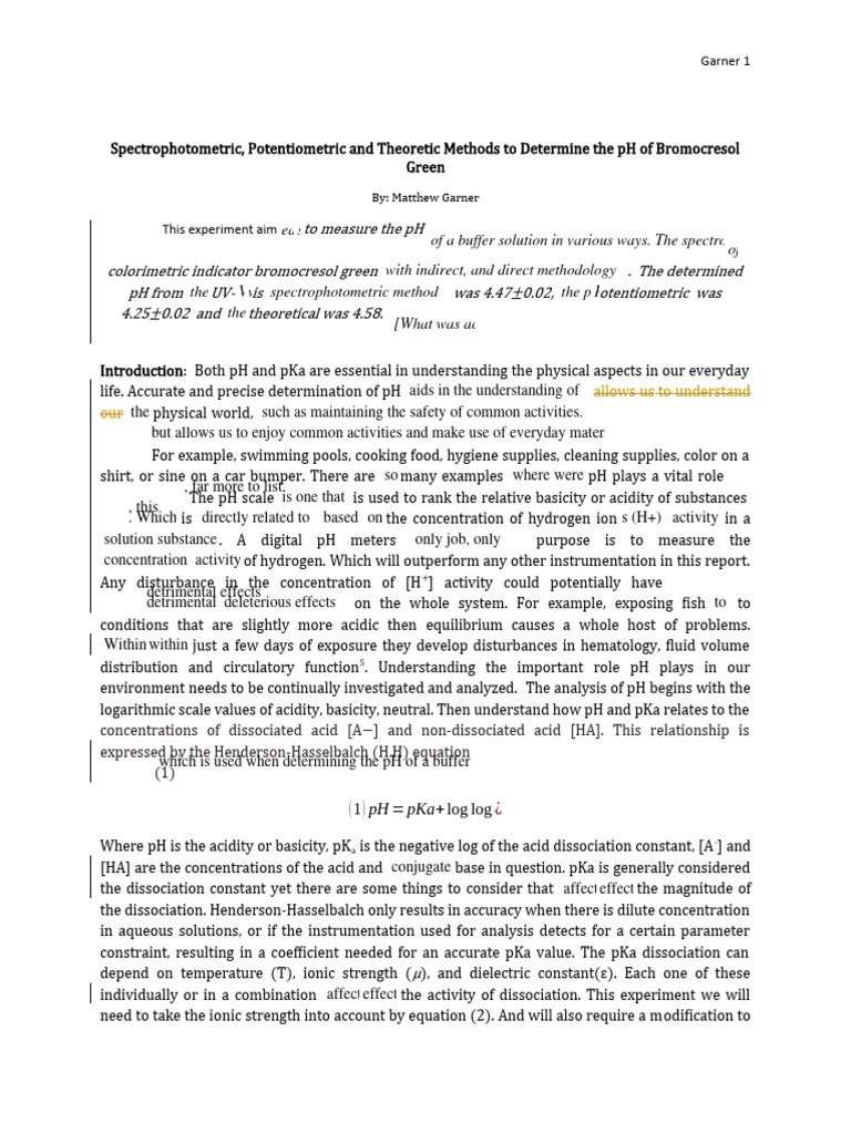 Lab Report Spectrophotometric and Potentiometric Determination The PH of An Unknown Buffer | PDF ...