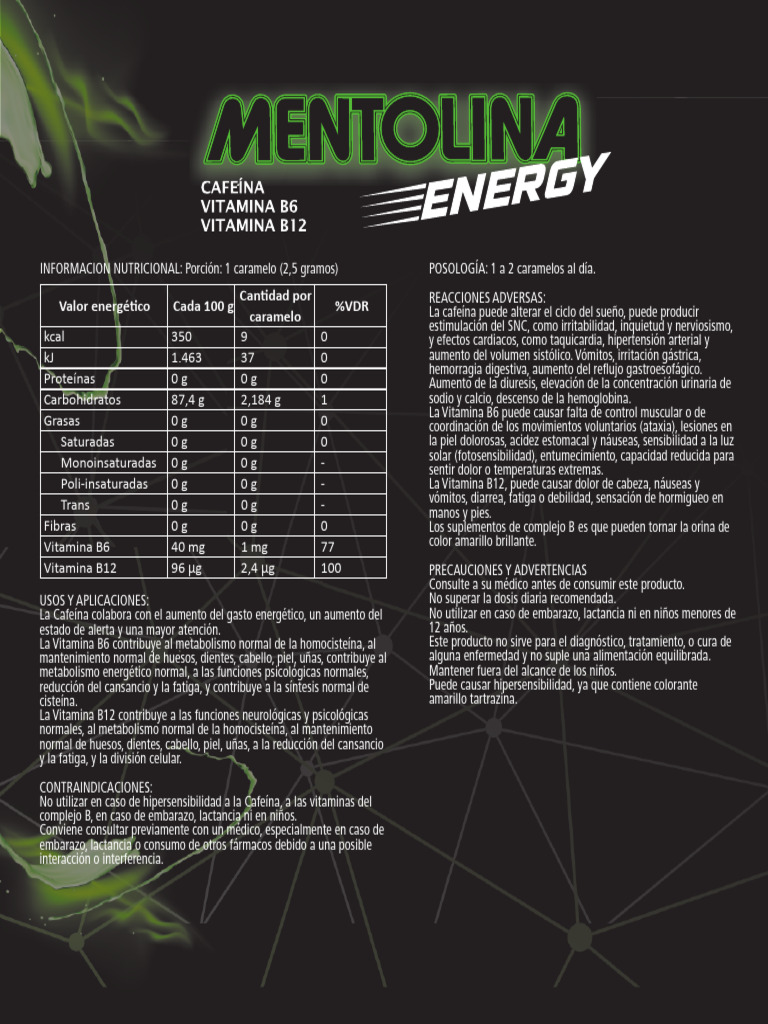 MENTOLINA ENERGY Prospecto | PDF | El embarazo | Vitamina