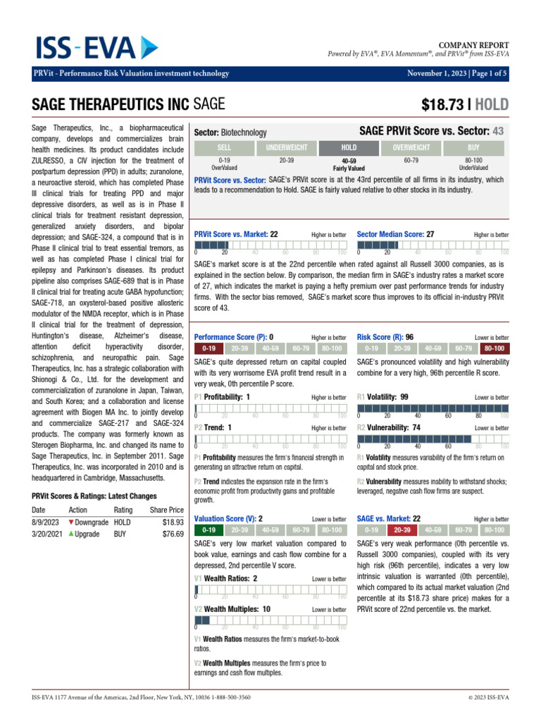 Sage Therapeutics Stock Report | PDF