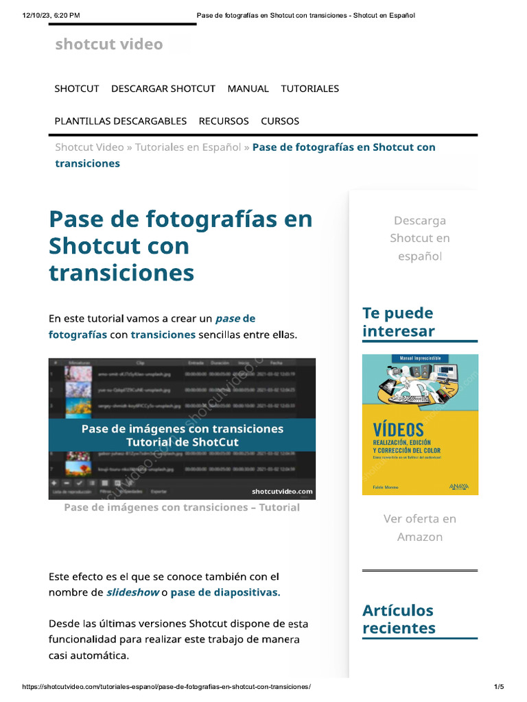 Pase de Fotografías en Shotcut Con Transiciones - Shotcut en Español | PDF