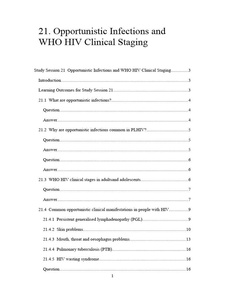 Opportunistic Infections and Who Hiv Clinical Staging | PDF