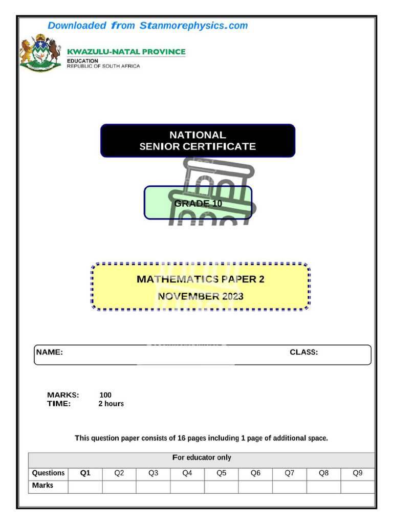 Maths Grade 10 November 2023 P2 and Memo - 231221 - 003402 | PDF