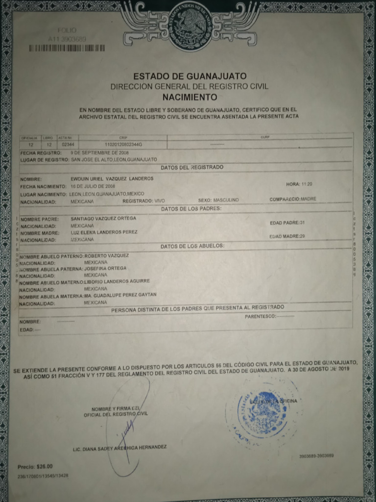 Acta de Nacimiento | PDF | Gobierno | Control de acceso