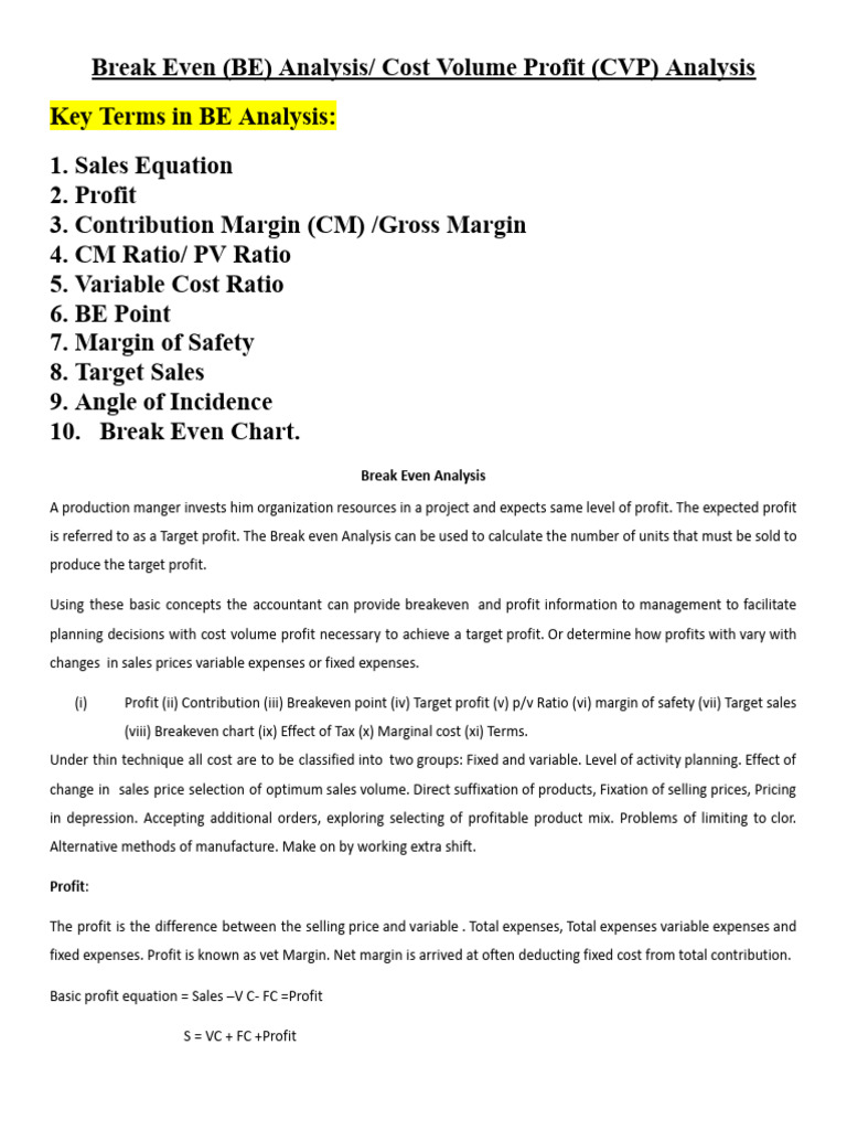 BEP Analysis | PDF | Business Economics | Marketing