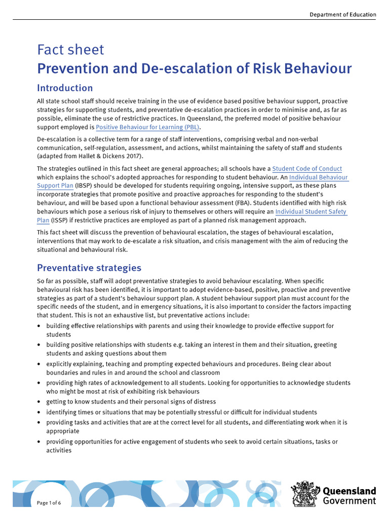 De-escalation Strategies for Student Behavior | PDF | Risk | Emotions