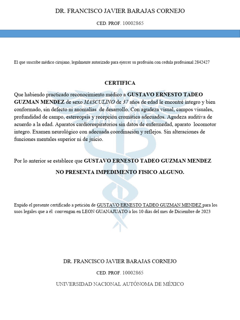 Certificado Medico para Editar | PDF