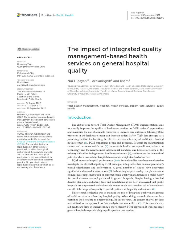 The Impact of Integrated Quality Management-Based Health Services On ...