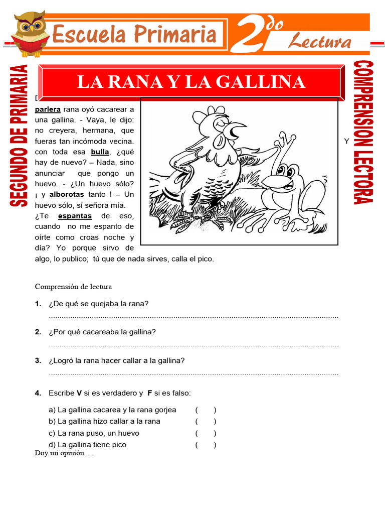 La Rana y La Gallina para Segundo de Primaria | PDF