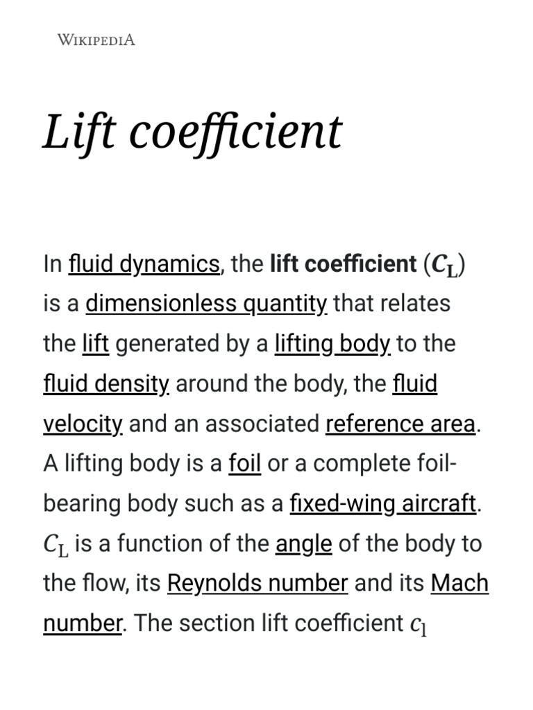 Lift Coefficient - Wikipedia | PDF | Lift (Force) | Airfoil