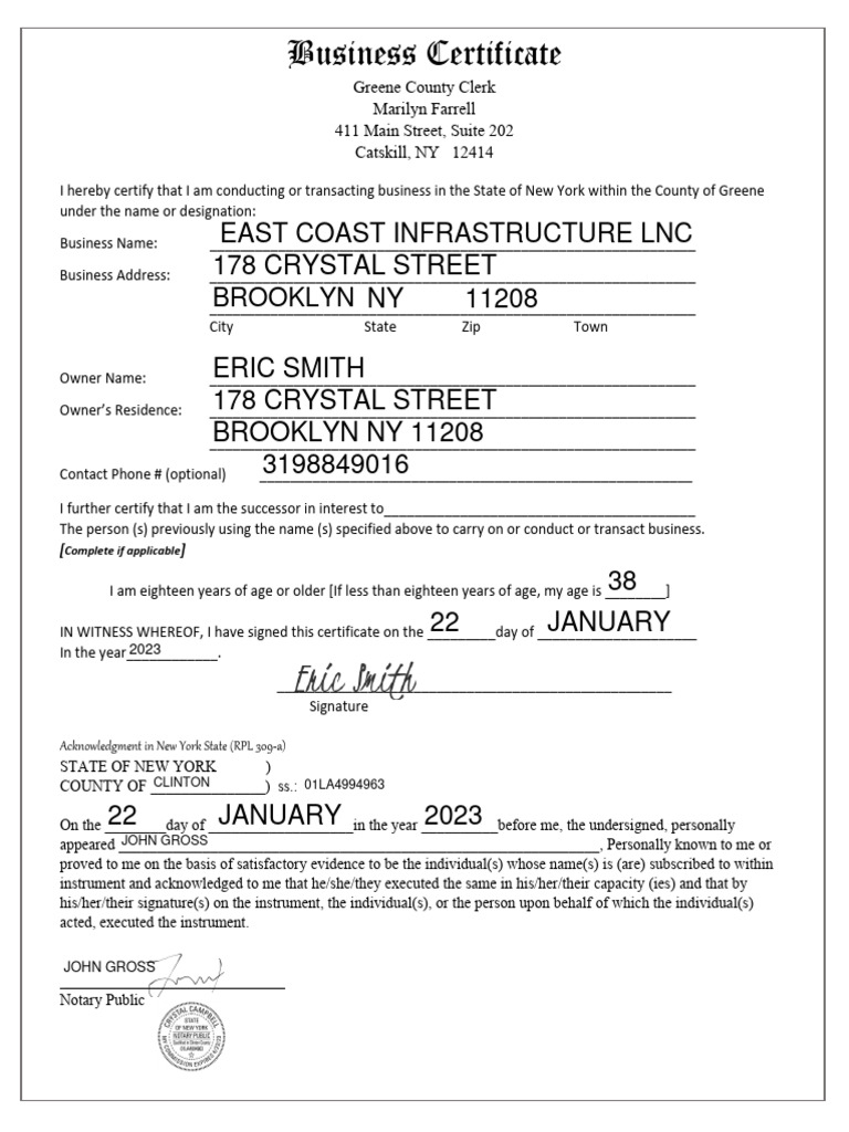 Business Certificate Fillable | PDF | Civil Law (Common Law) | Common Law