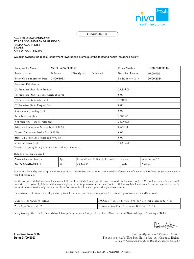 Premium Receipt | PDF | Insurance | Taxes