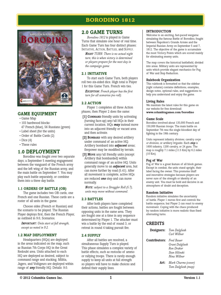 Borodino Wargame Guide | PDF | Division (Military) | Flanking Maneuver