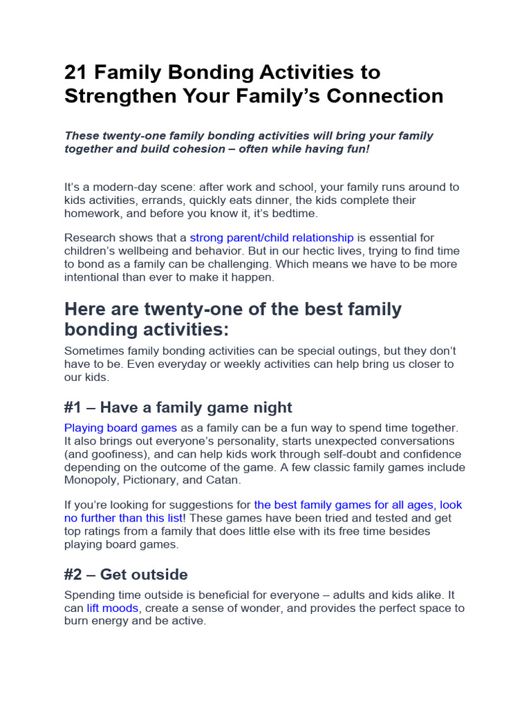Family Bonding Activities | PDF | Cooking