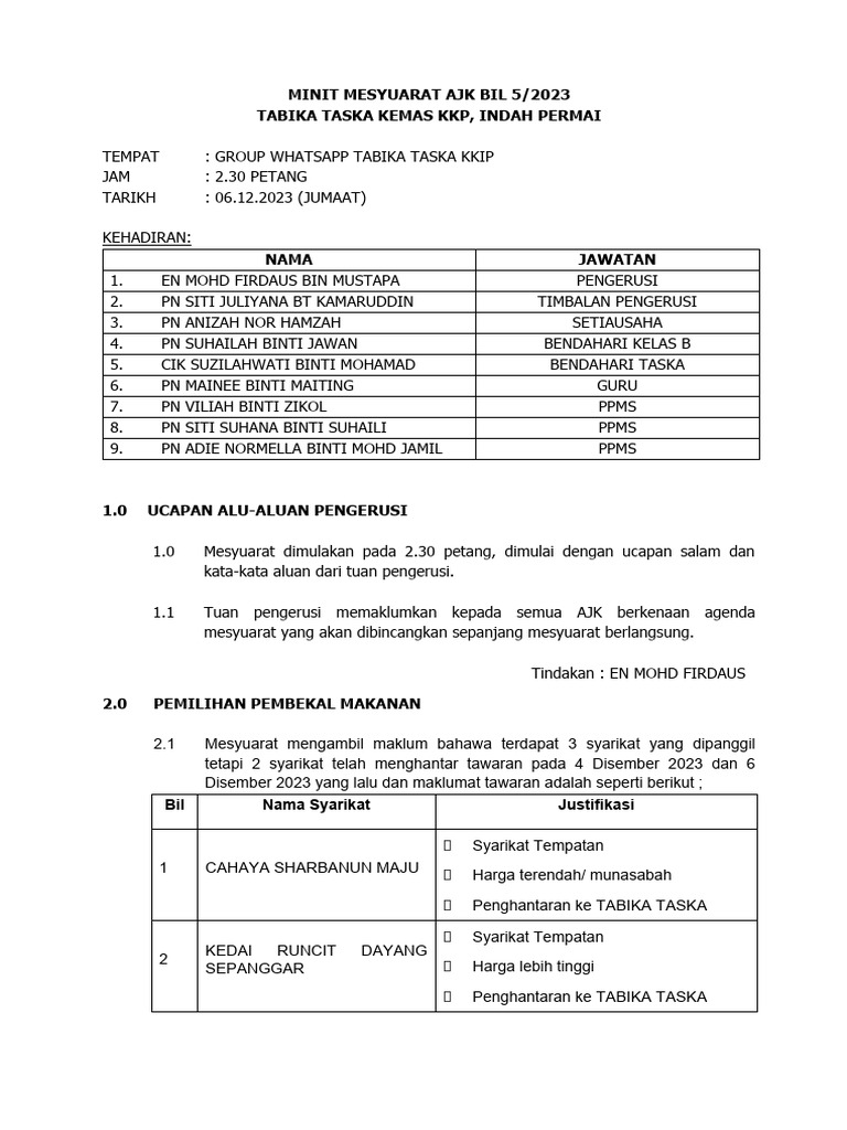 Minit Mesyuarat TBK TSK Bil 5 Edit | PDF